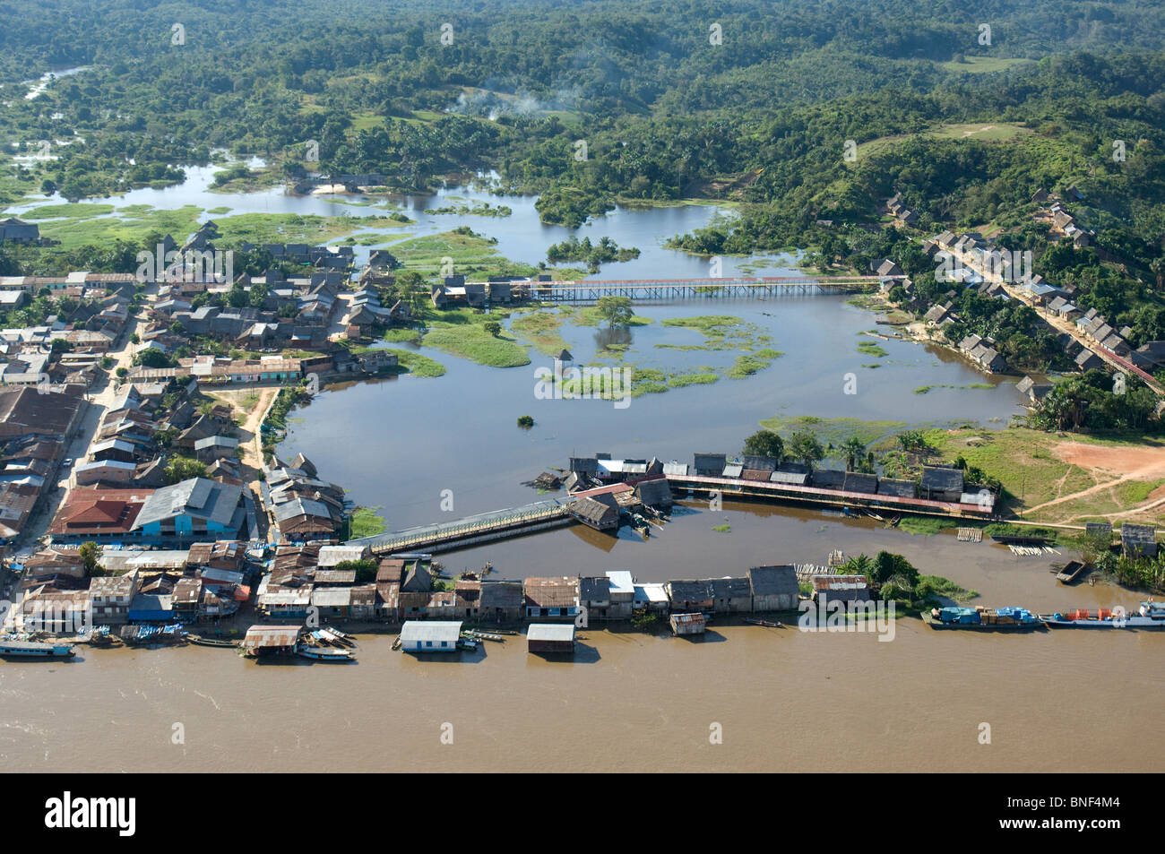 High angle view of a town, Peruvian Amazon, Nauta, Maranon, Loreto ...