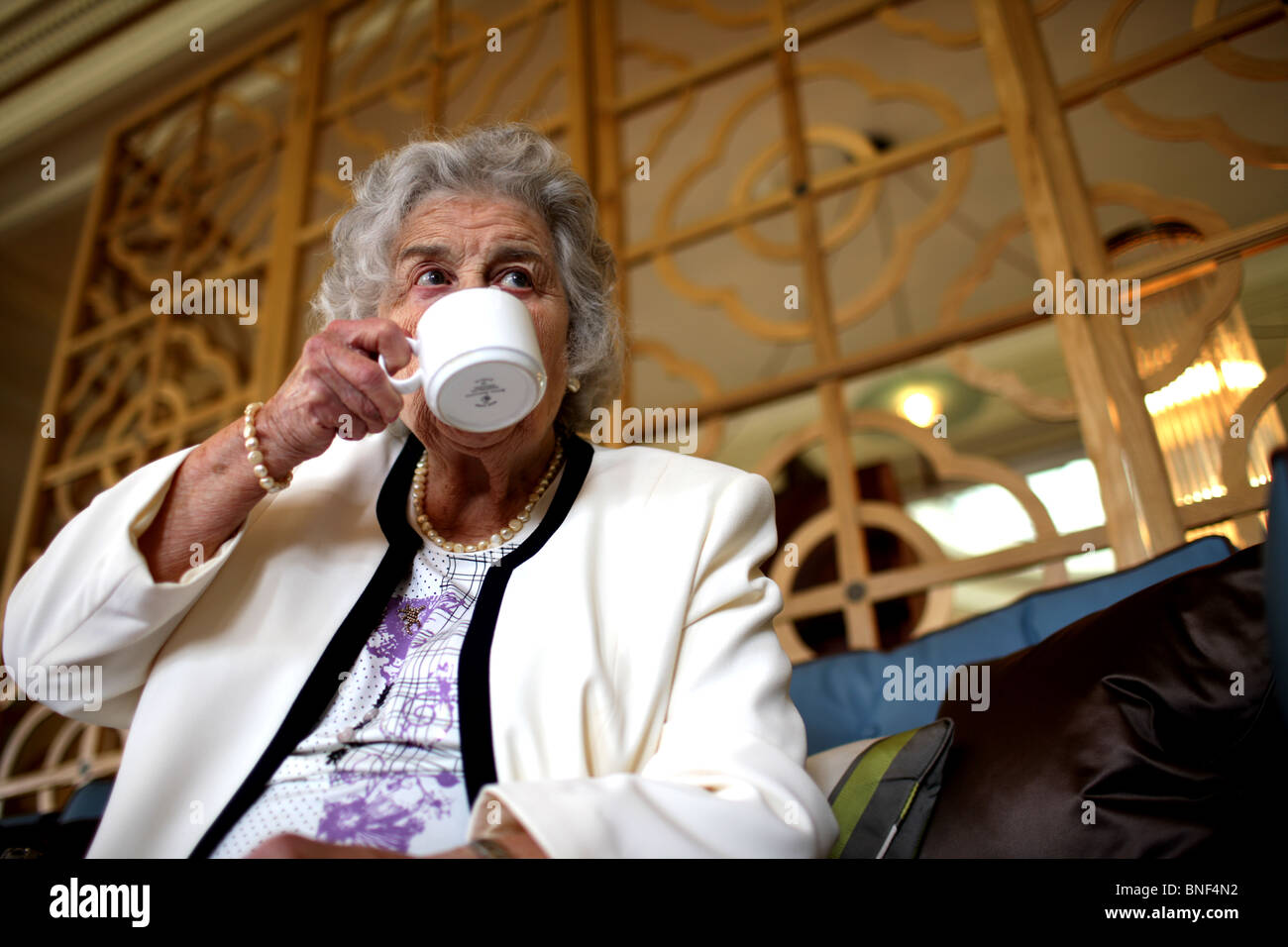 Elderly Woman Drinking Tea. Model Released Stock Photo - Alamy