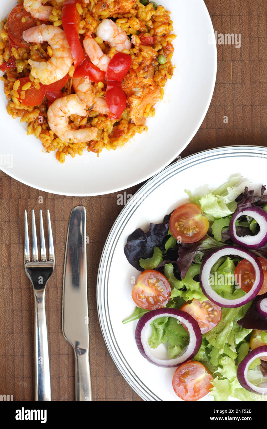 Authentic Homemade Spanish Style Paella Meal With Chorizo Sausage, Red ...