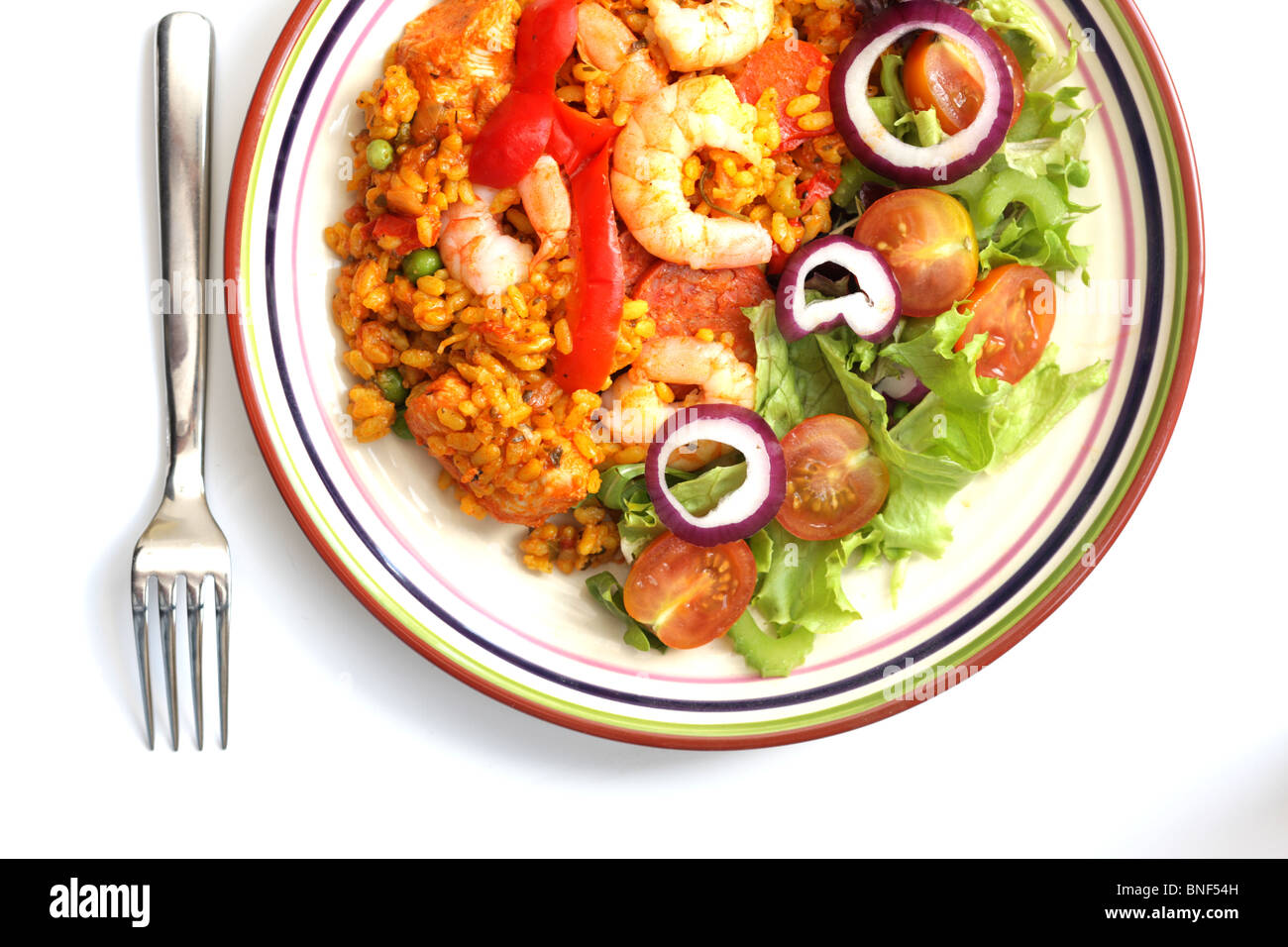 Authentic Homemade Spanish Style Paella Meal With Chorizo Sausage, Red ...