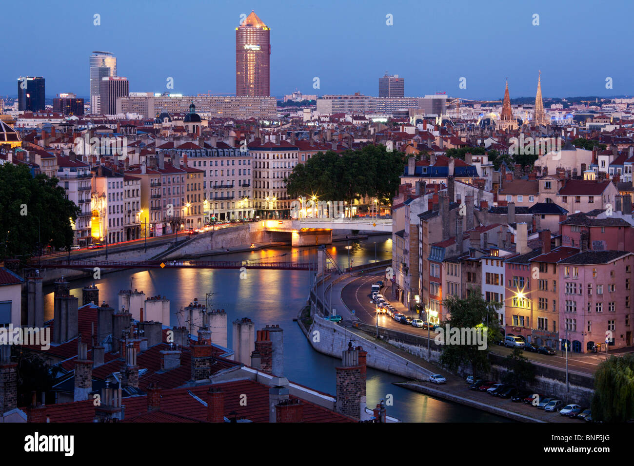 View of the Saone river at dusk, Downtown Lyon, France Stock Photo - Alamy