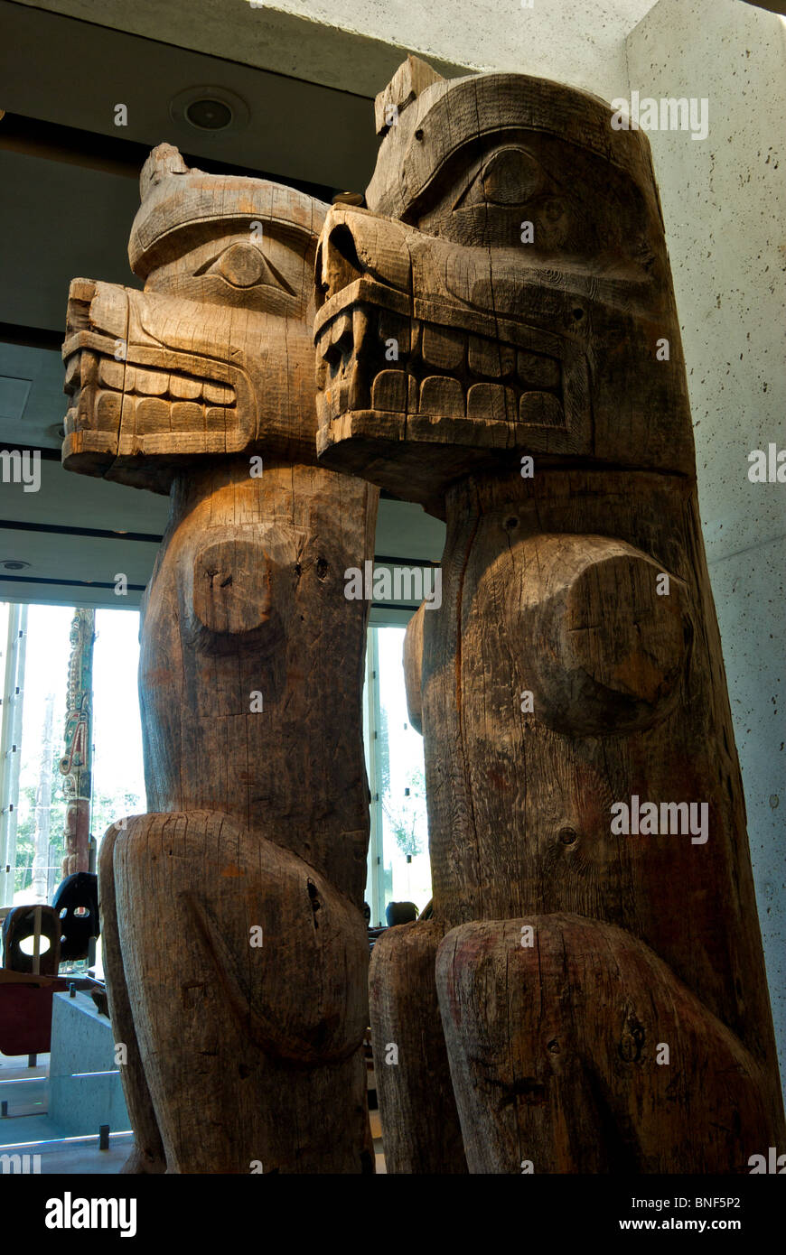 Carved red cedar wood west coast Aboriginal First Nations totem pole ...