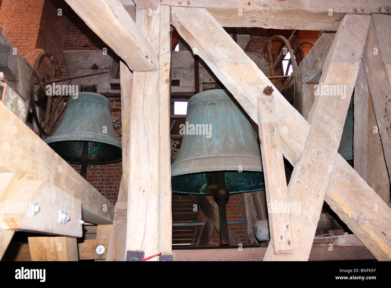 Church bells with their wooden support structure, Wismar, Germany Stock ...