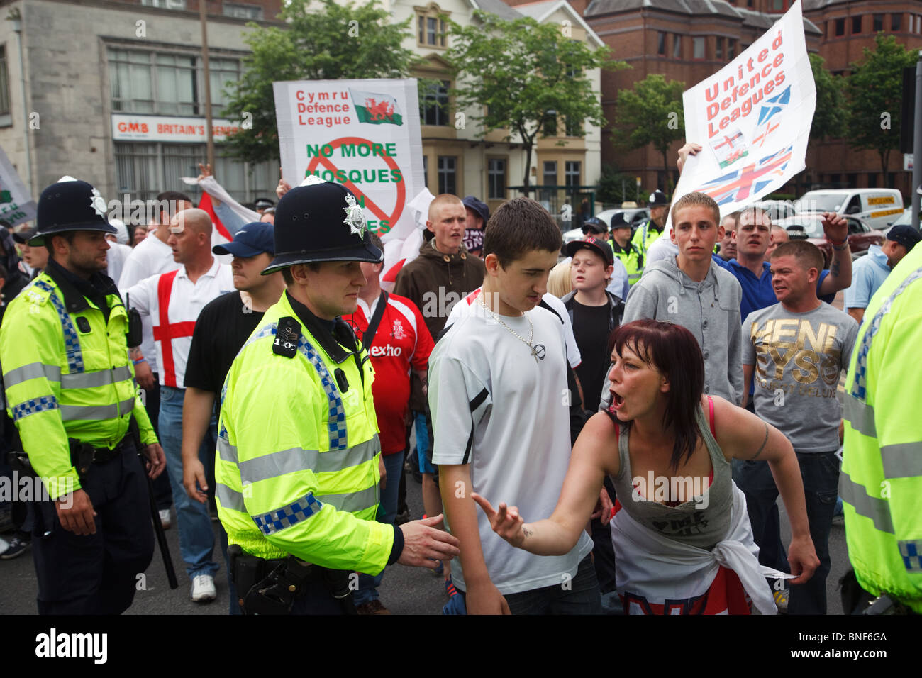 Anti-fascists protest in in opposition to a demonstration by the Welsh ...