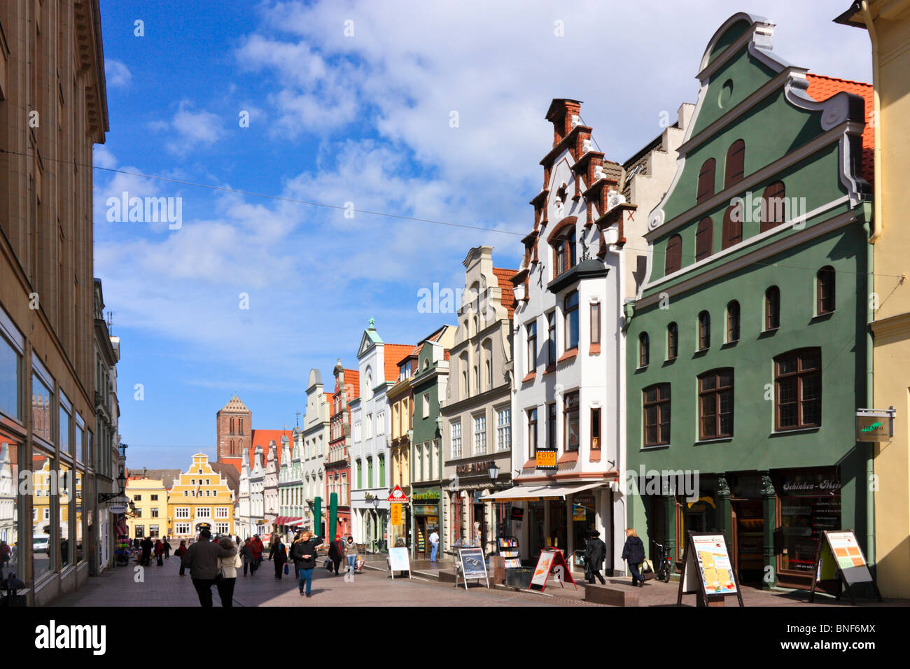 Renovated historical shop houses around the market square in Wismar ...