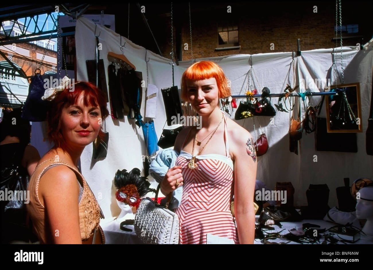 Two fashionable young women in Spitalfields Sunday Market London ...