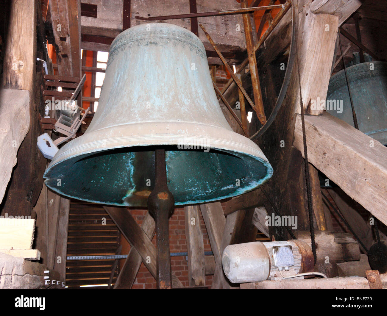 Church bell with wooden support structure, Wismar, Germany Stock Photo ...