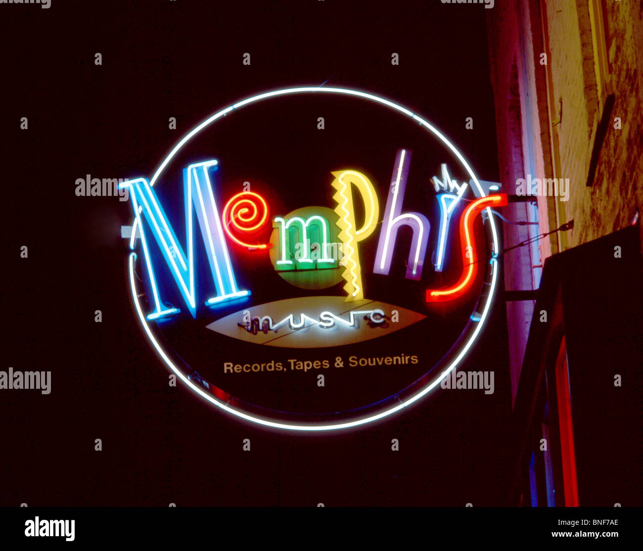 Memphis music sign at night on Beale Street, Beale Street District ...