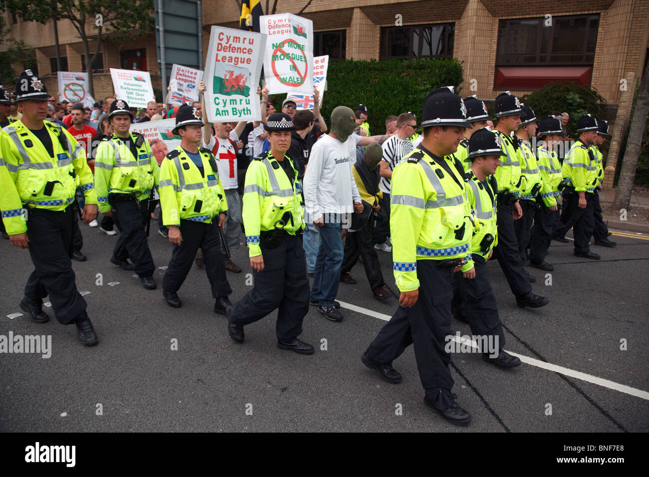 Anti-fascists protest in in opposition to a demonstration by the Welsh ...