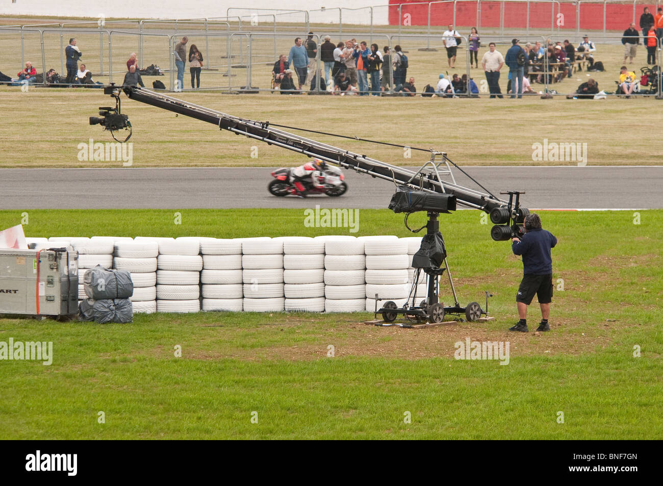 Cameraman Operating a Boom Camera at Silverstone Stock Photo - Alamy