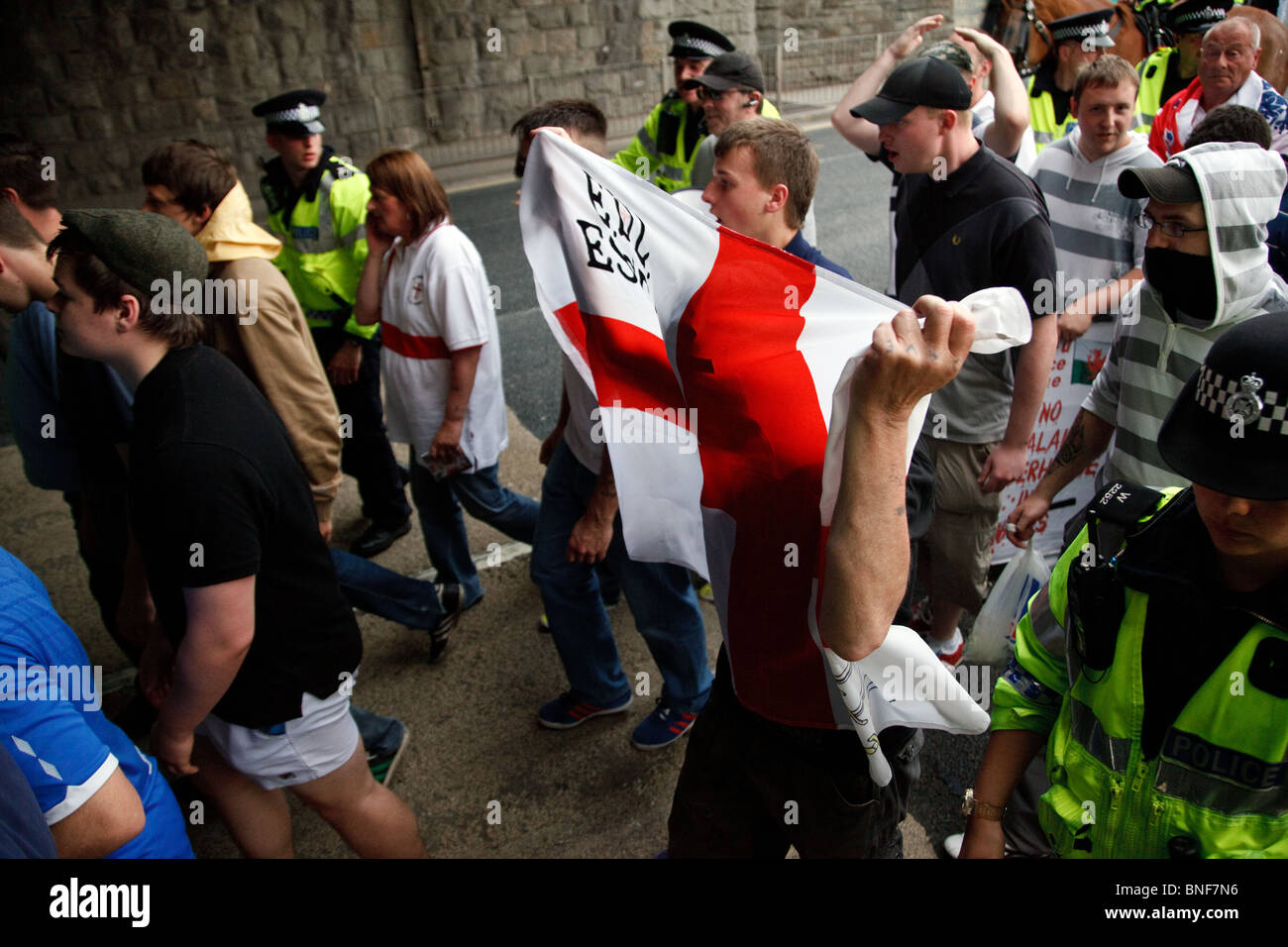 Anti-fascists protest in in opposition to a demonstration by the Welsh ...