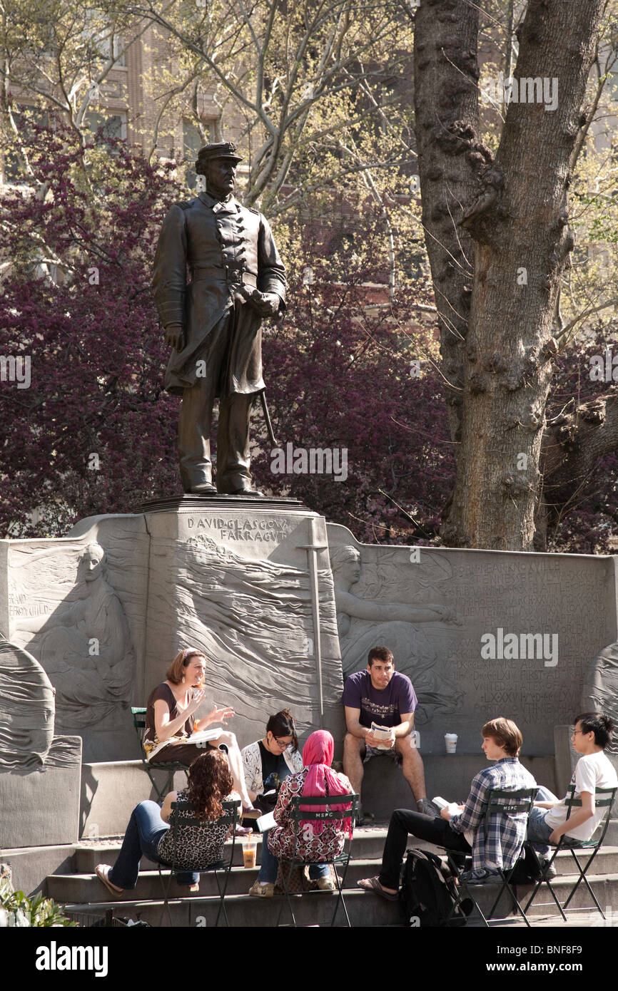 Outdoor Class, Farragut Monument, Madison Square Park, NYC Stock Photo ...