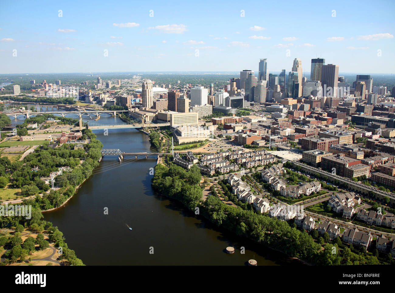USA, Minnesota, Minneapolis, Cityscape with Mississippi River Stock ...