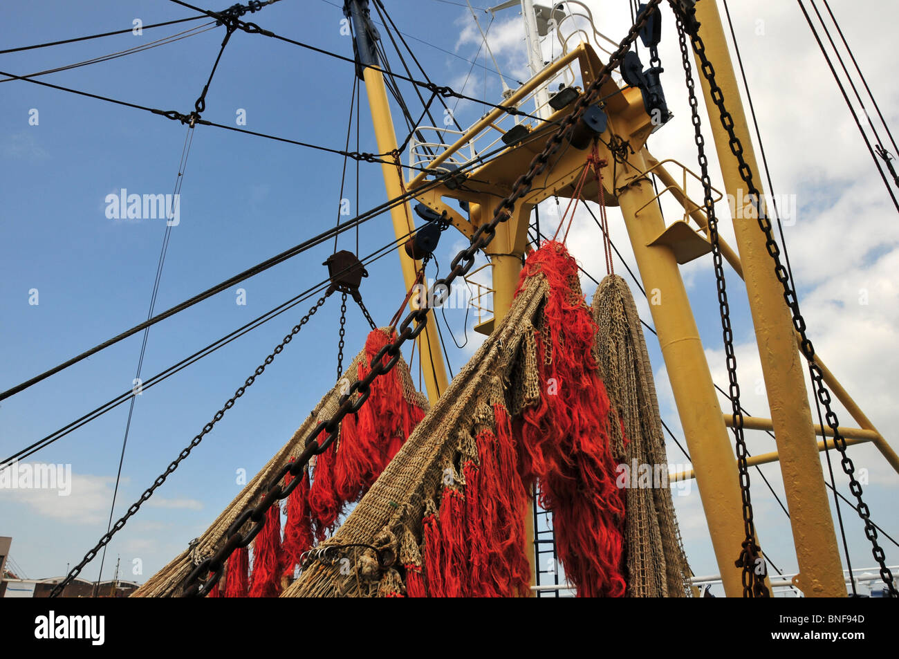 Deep sea fishing trawler nets. Image taken in the harbour at Breskens ...