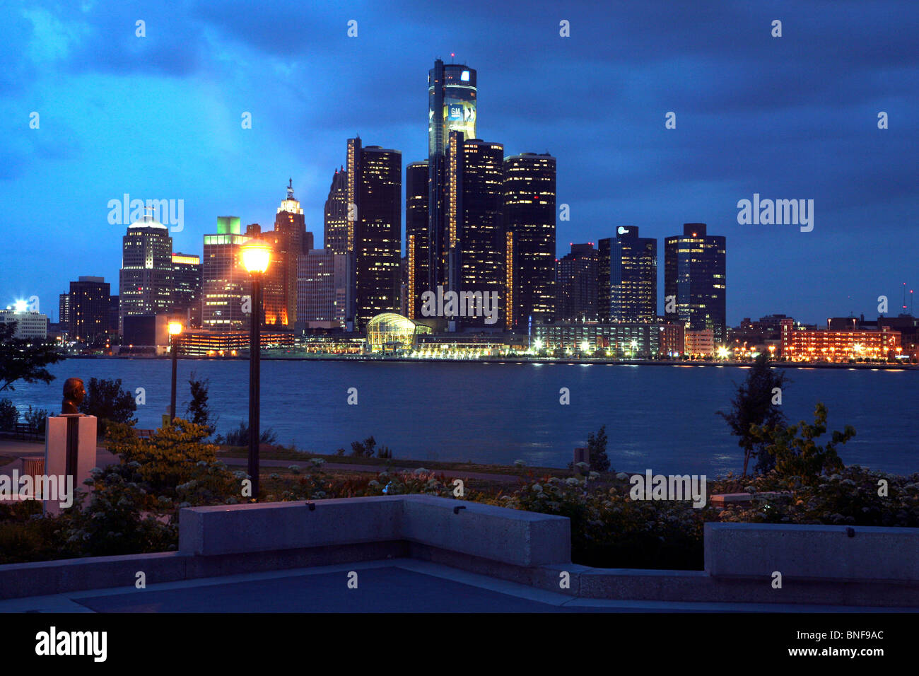 USA, Michigan, Detroit, Skyline at night Stock Photo - Alamy