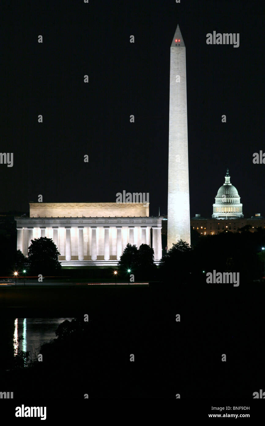 USA, Washington, DC, Lincoln Memorial, Washington Monument and Capitol ...
