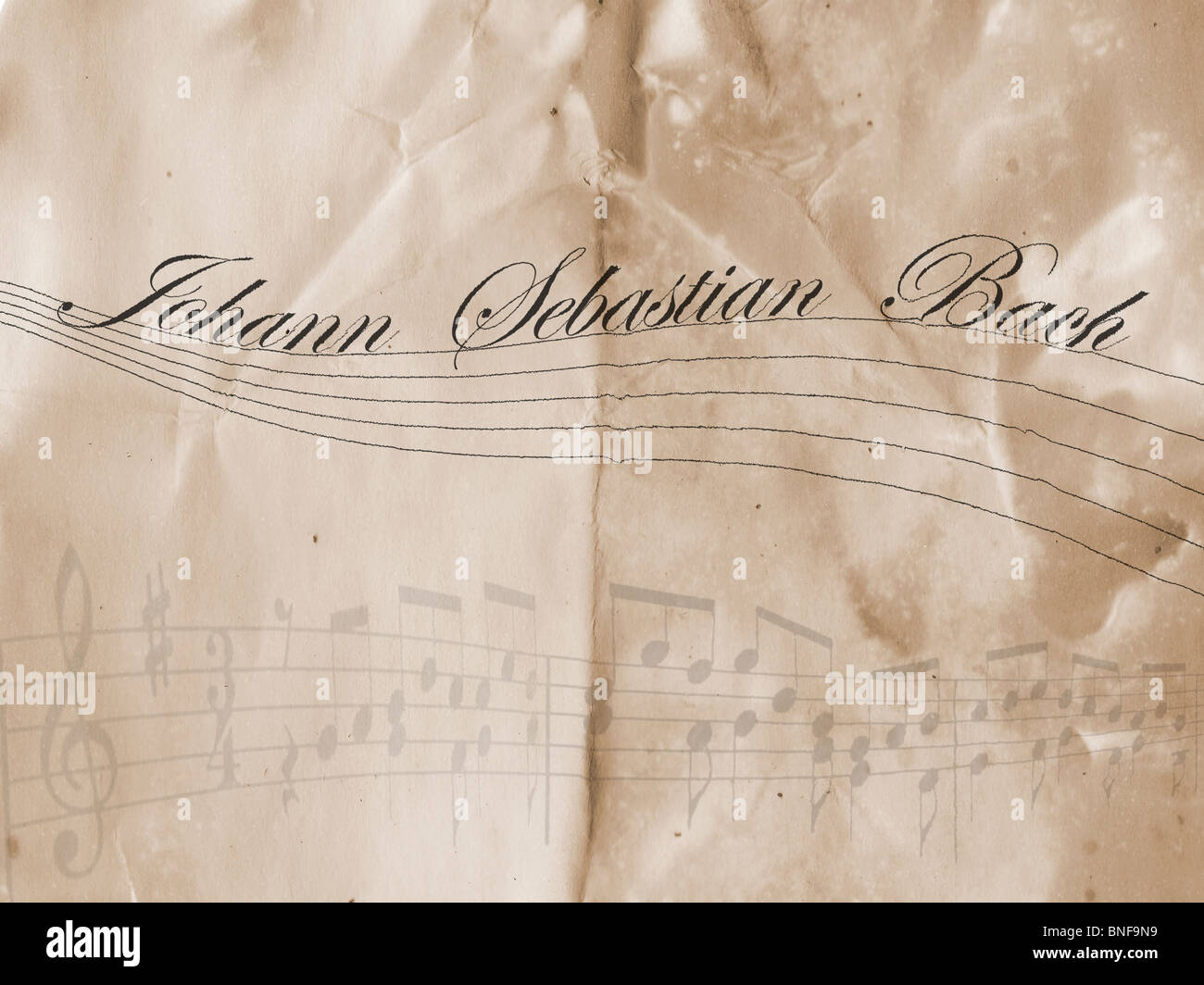 Digital illustration of a pentagram with Johann Sebastian Bach notes on ...