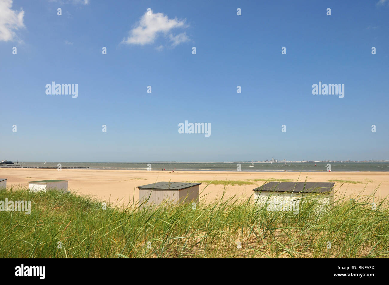 The wide sandy beach and beach huts at Breskens, Zeeland, Holland Stock ...