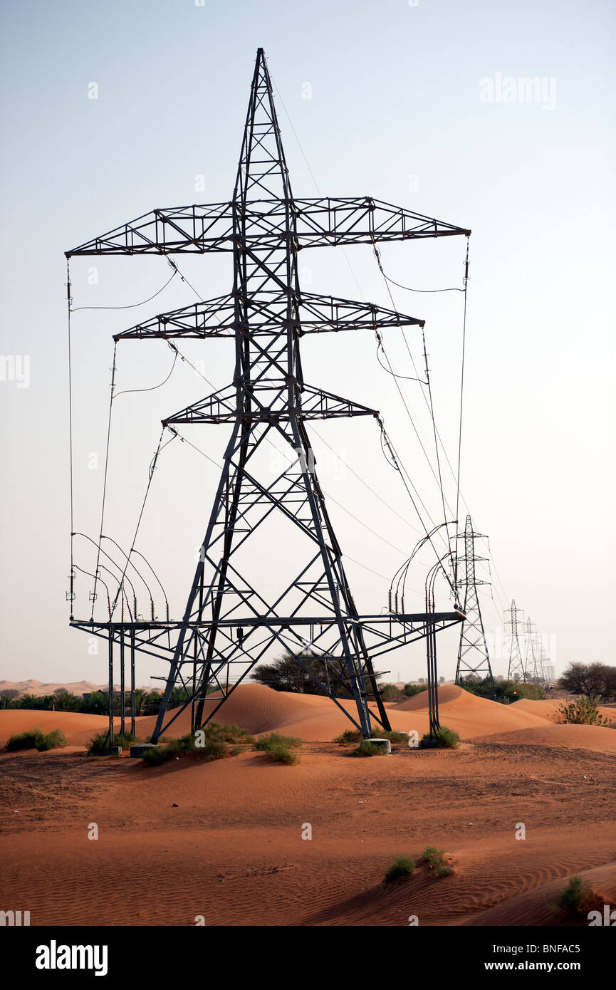 Electricity pylon in the desert near Hatta, Dubai, UAE Stock Photo - Alamy