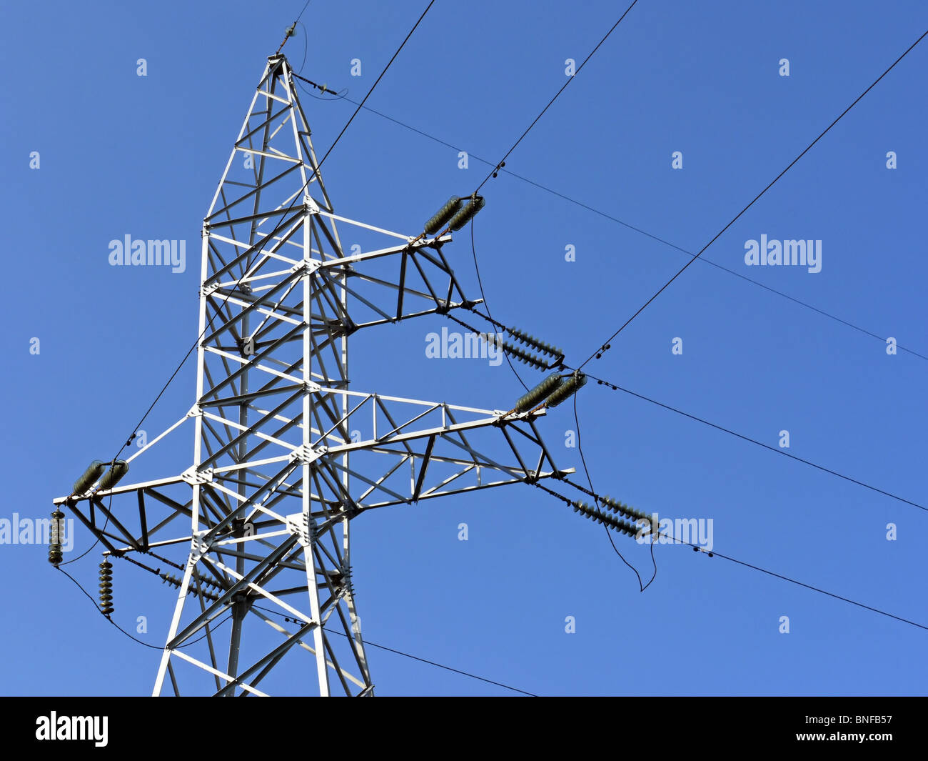 High-tension power line transmission tower (detail), Moscow, Russia ...