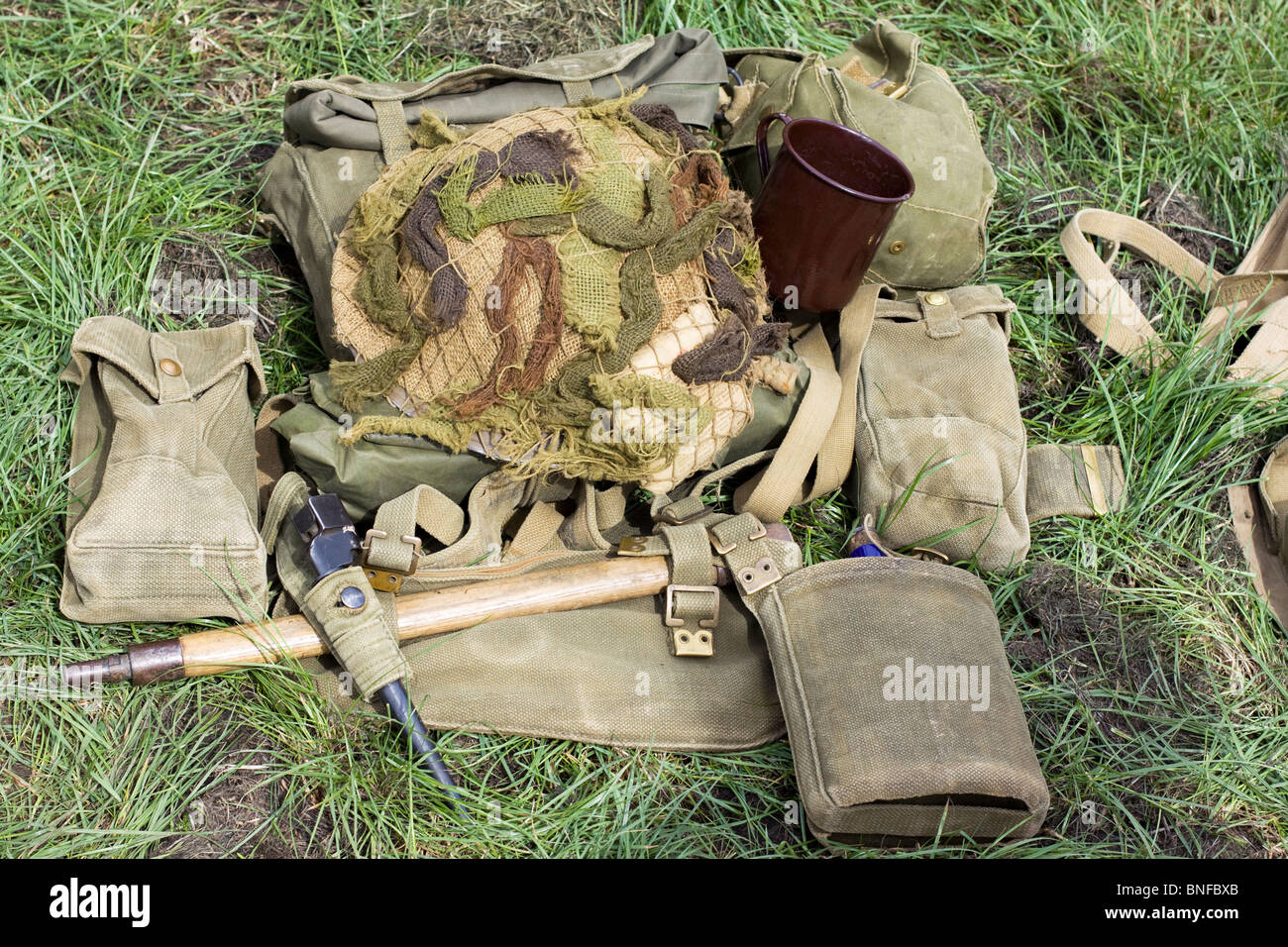 A Soldiers Camo And Back Pack in a Reenactment of ww11 British Army ...