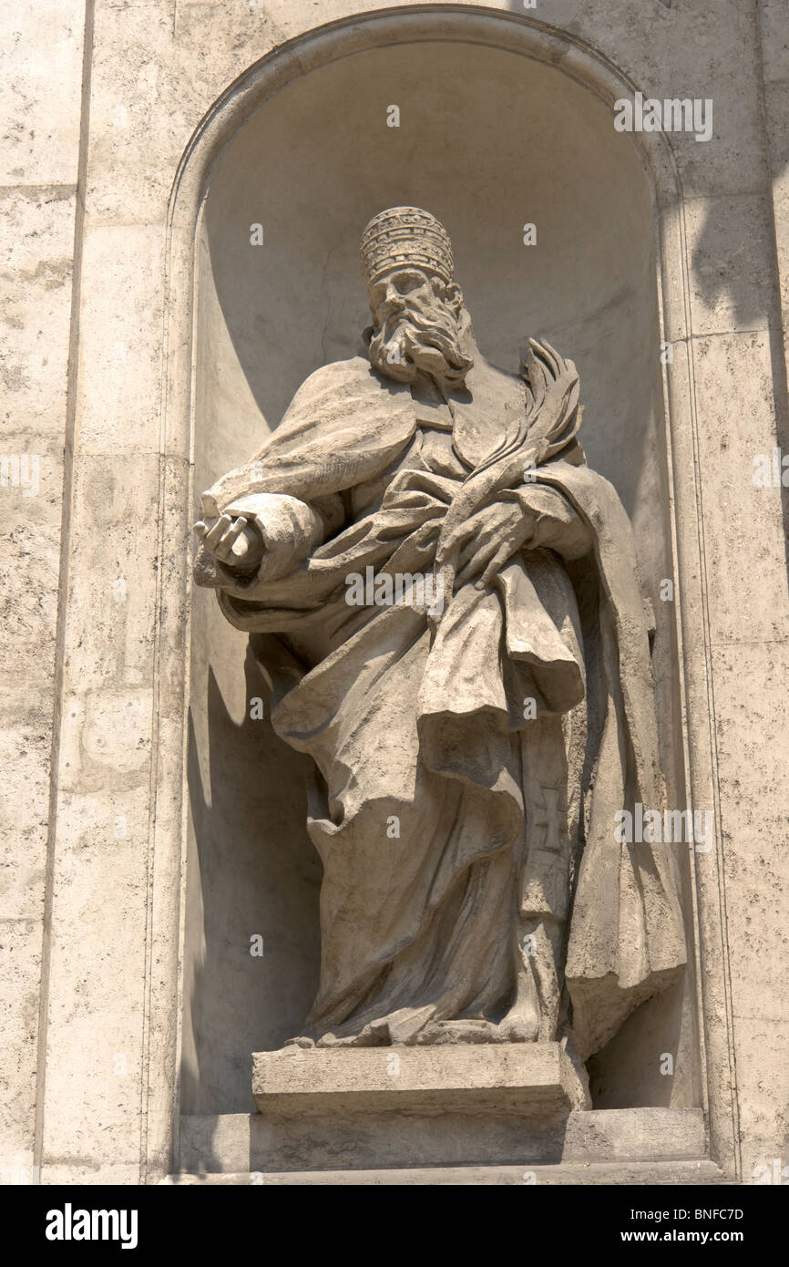 Statue of pope saint Marcellus I on the façade of the San Marcello ...
