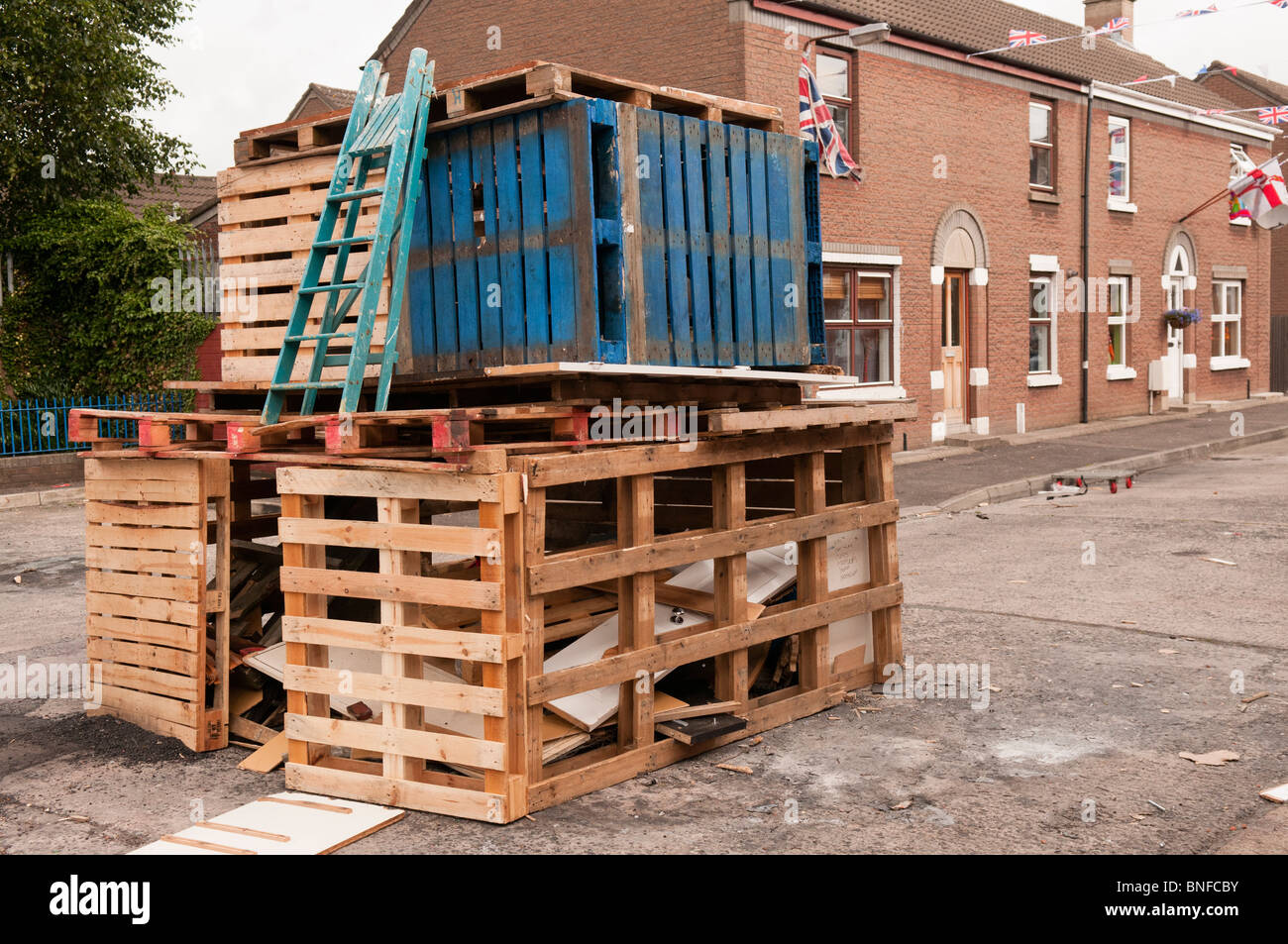 Small bonfire being built in the middle of a street in Belfast Stock ...