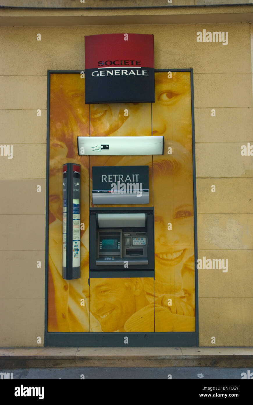 Societe Generale bank ATM cash dispenser Bastille district Paris France ...