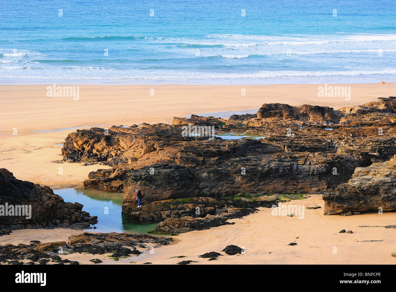 Gwithian Beach Cornwall, Sea Rocks and Pool Stock Photo - Alamy