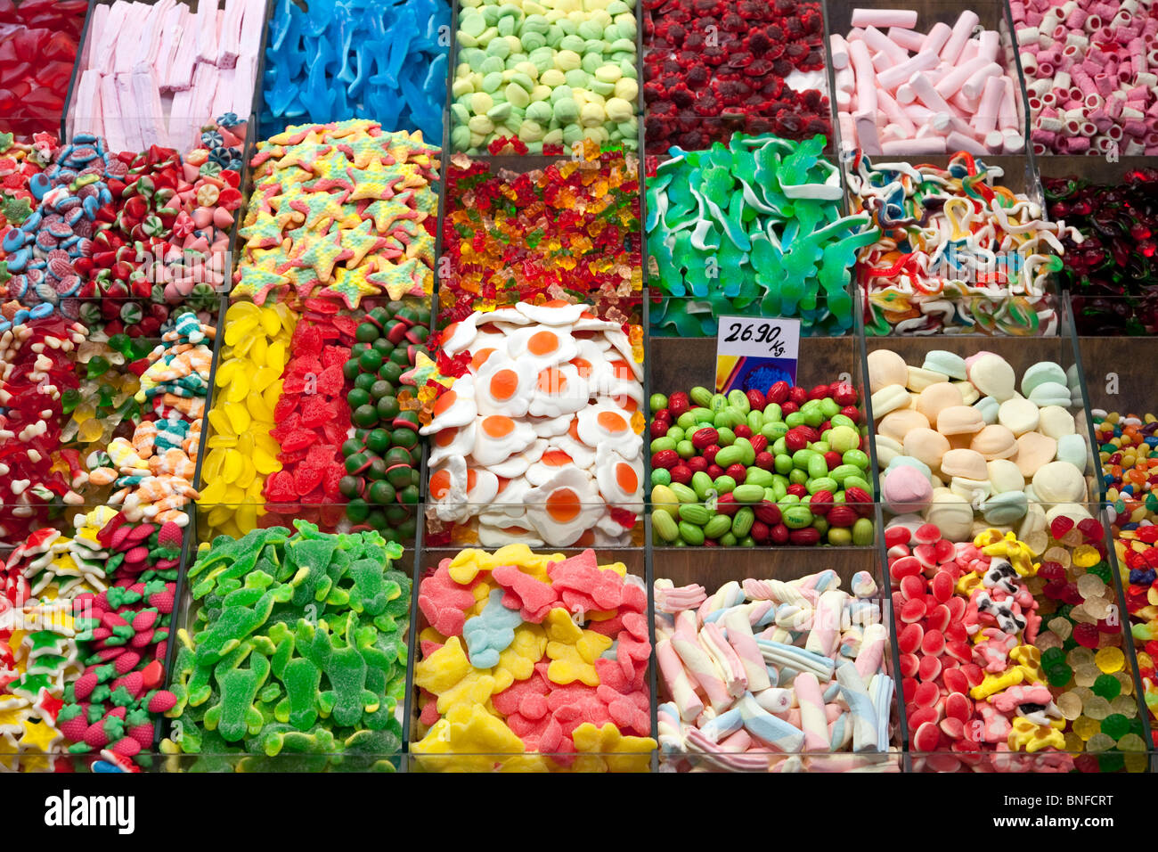 Candy shop. La Boqueria Market. Barcelona. Spain Stock Photo - Alamy