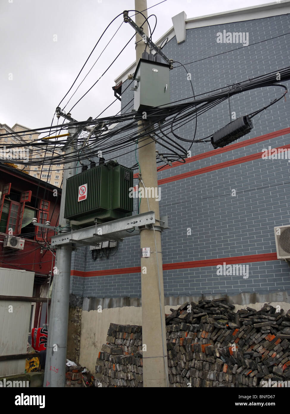 Telegraph poles with transformer and cables in Shanghai, China Stock ...