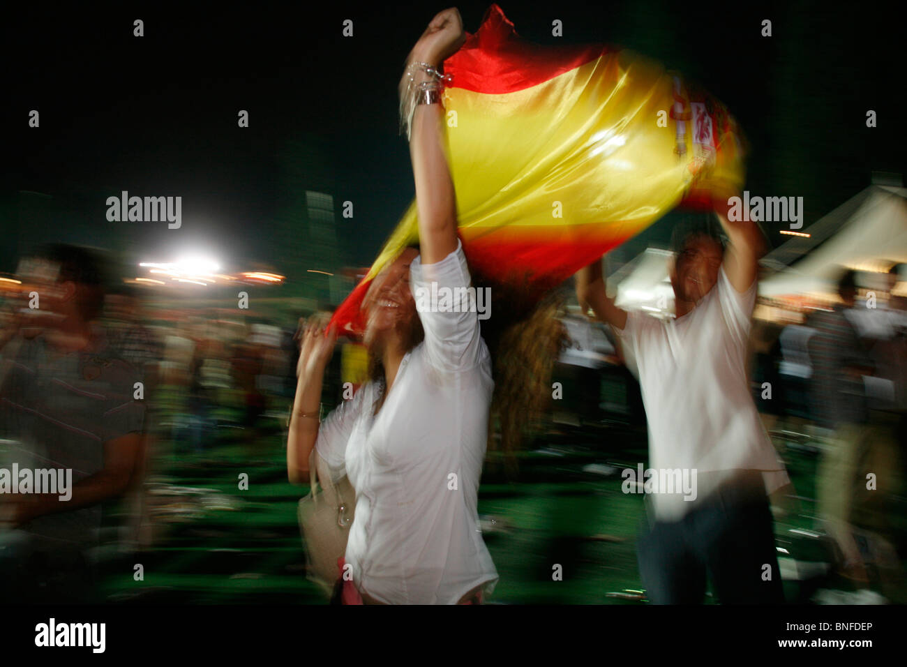 spanish supporters celebrating the victory over holland in the world ...