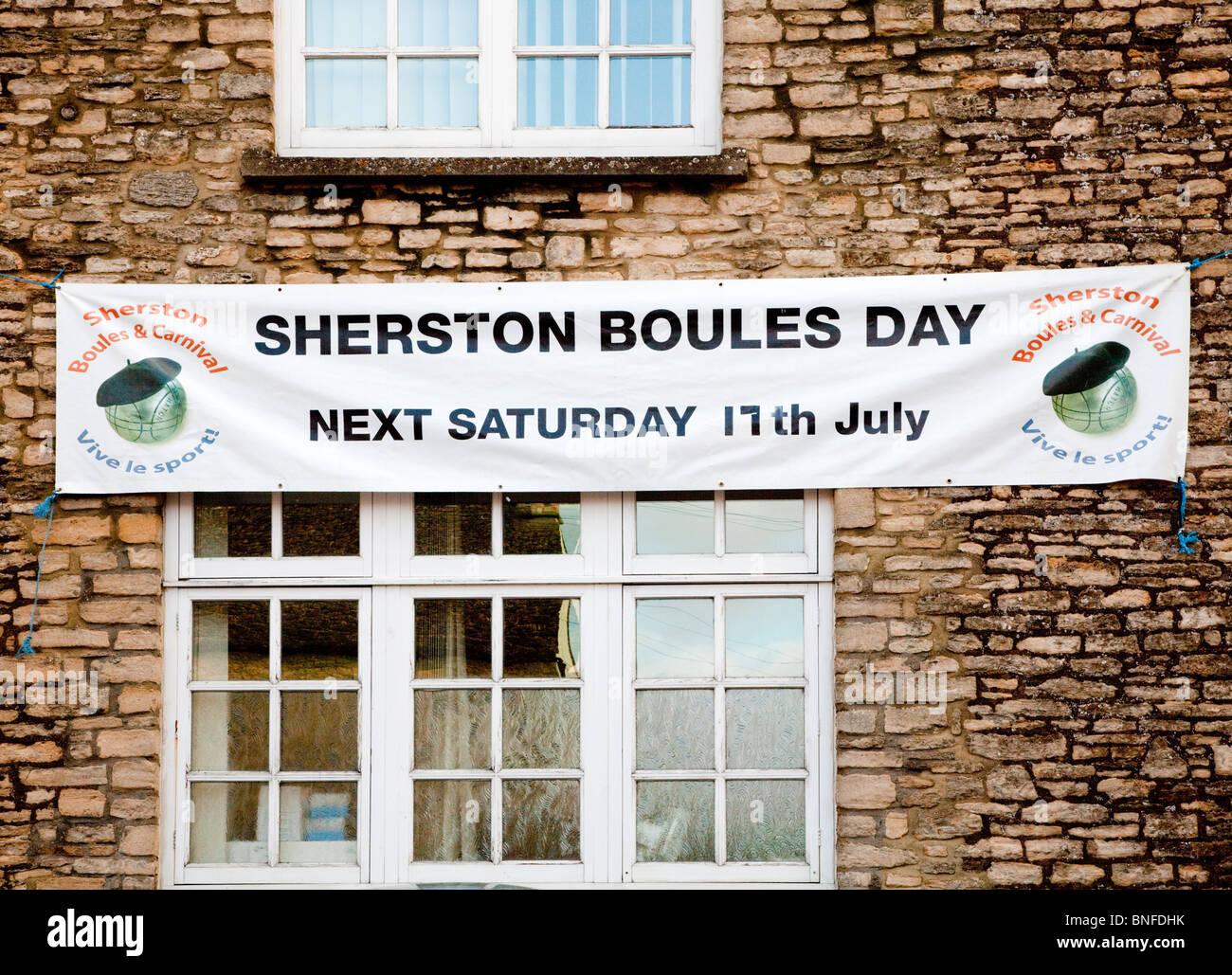 Banner on the Tolsey advertising the annual Boules Day and Carnival in ...