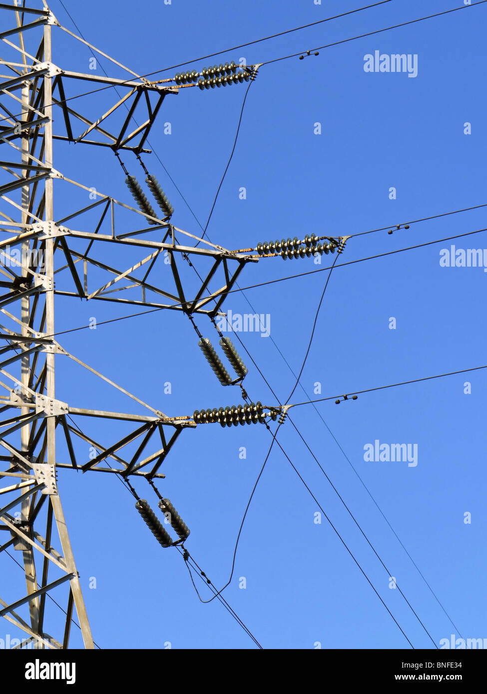 High-tension power line transmission tower (detail), Moscow, Russia ...