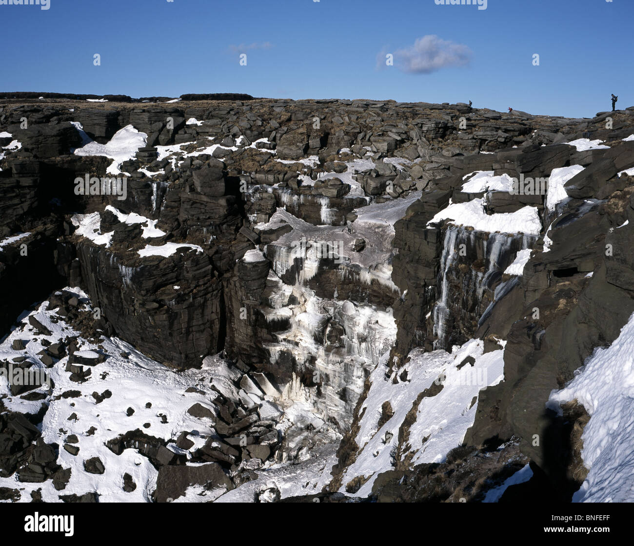 Kinder Downfall, winter Kinder Scout, Peak District National Park ...