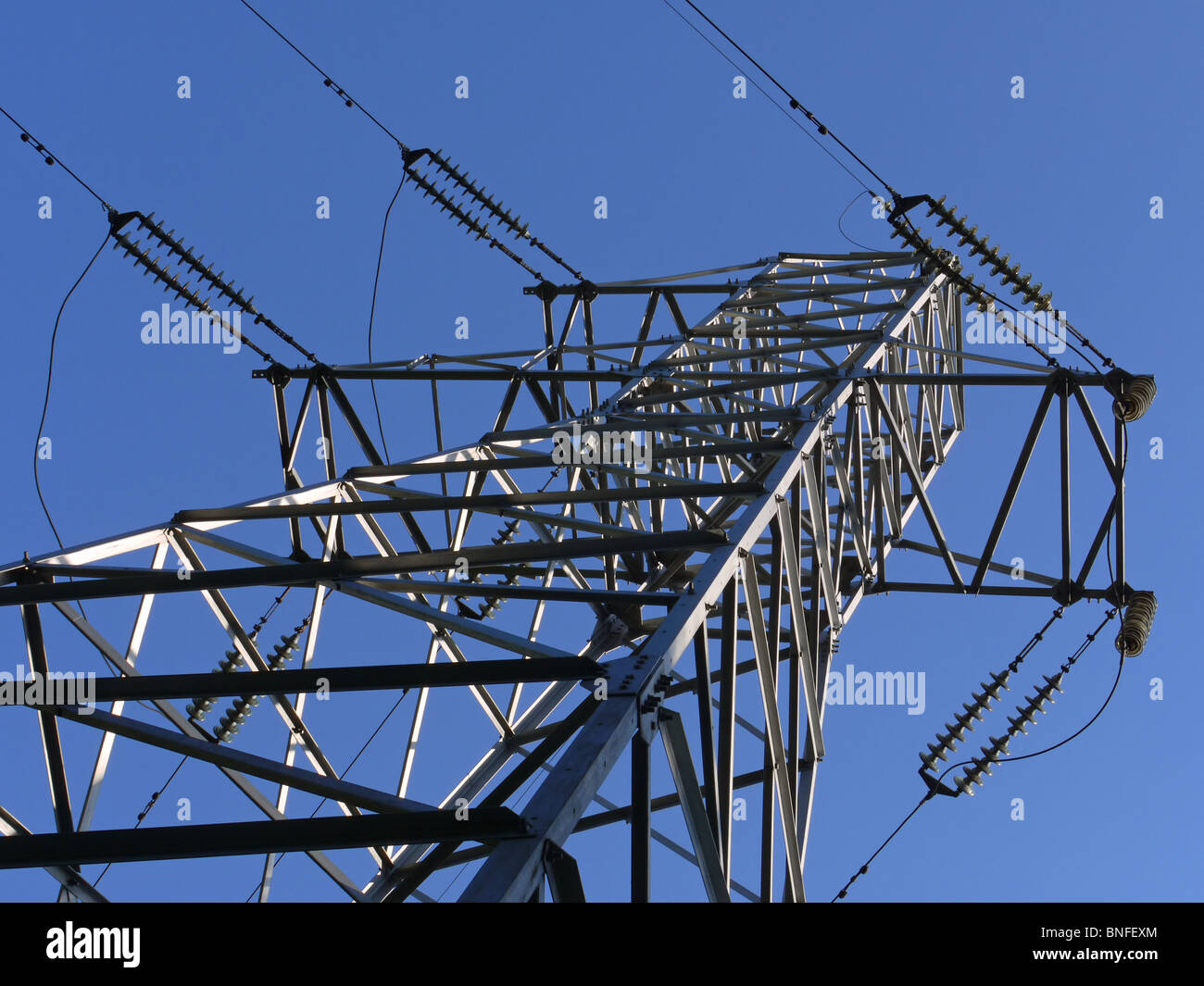 High-tension power line transmission tower (detail), Moscow, Russia ...