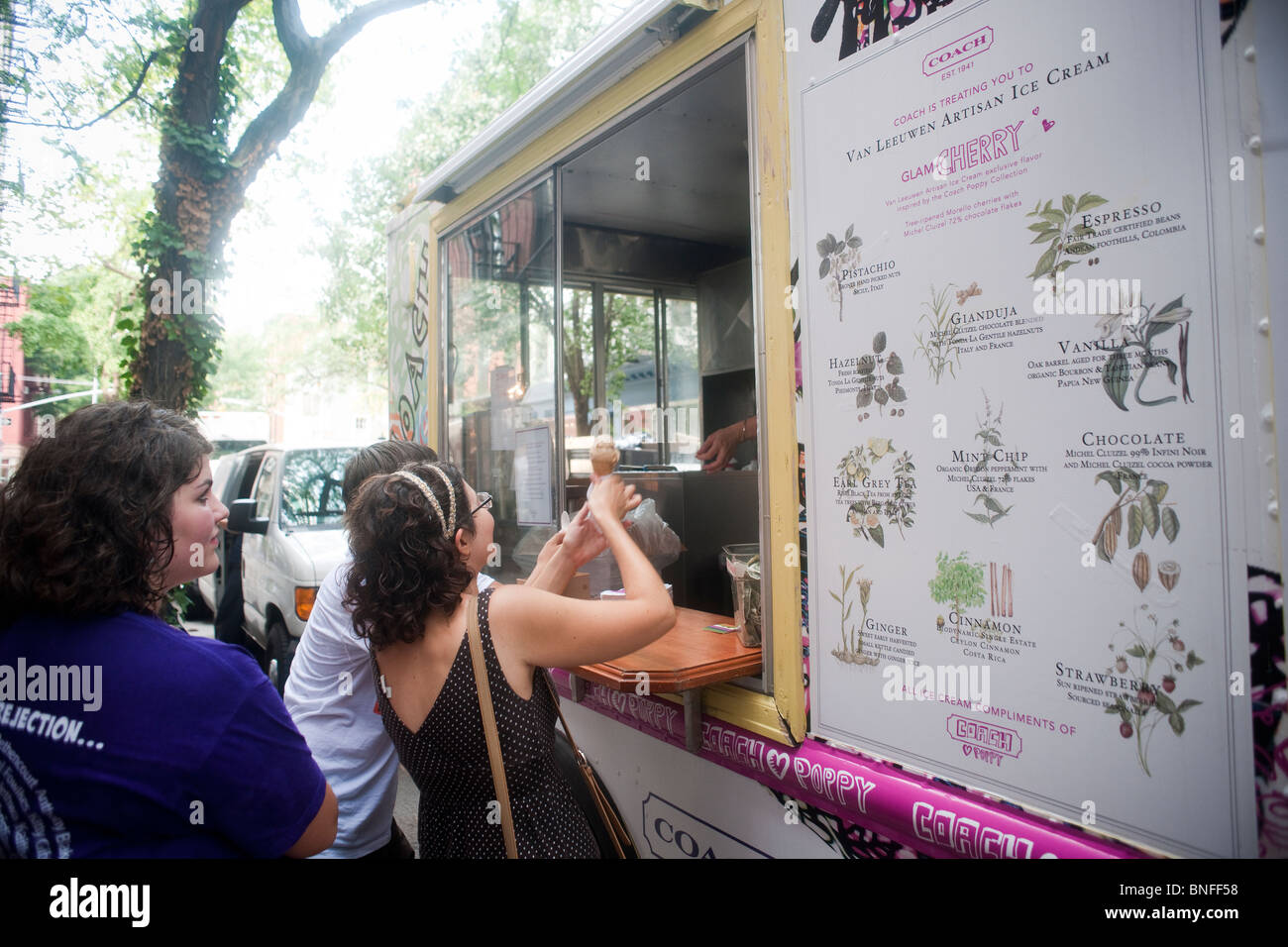 A Van Leeuwen Artisan Ice Cream truck is seen decorated by Coach Inc ...
