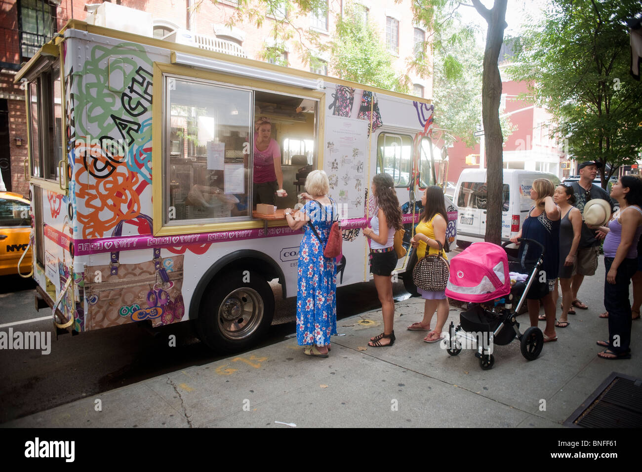 A Van Leeuwen Artisan Ice Cream truck is seen decorated by Coach Inc ...