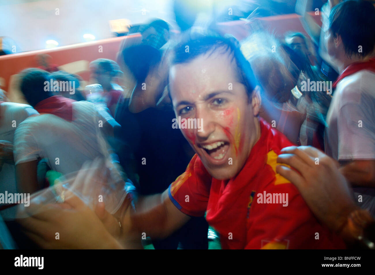 spanish supporters celebrating the victory over holland in the world ...