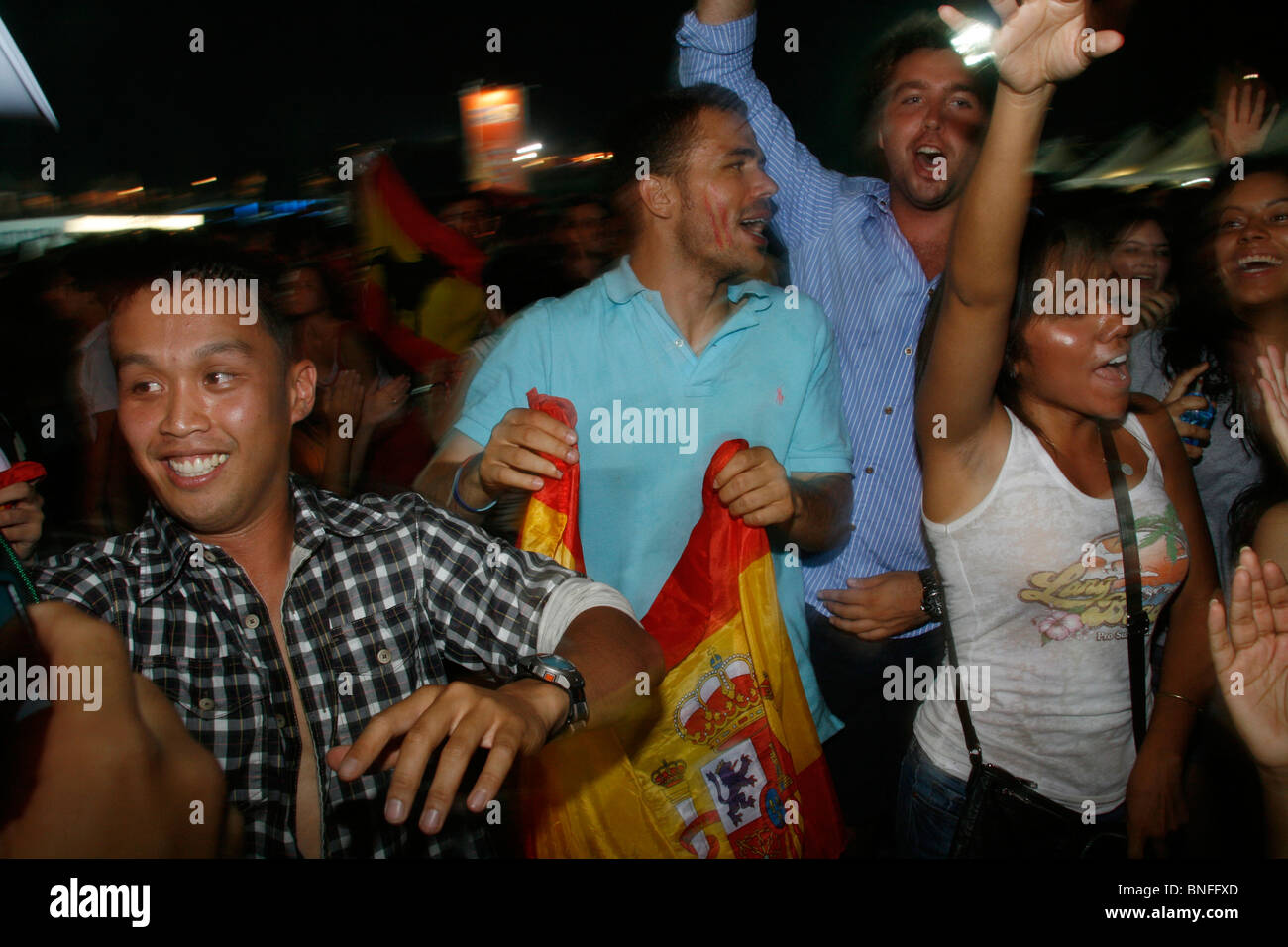 spanish supporters celebrating the victory over holland in the world ...