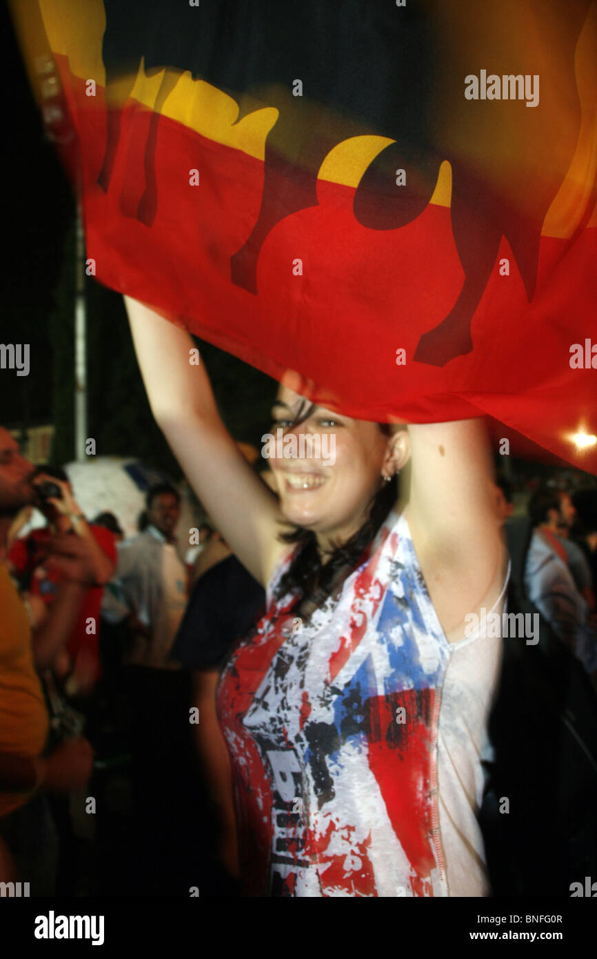 spanish supporters celebrating the victory over holland in the world ...