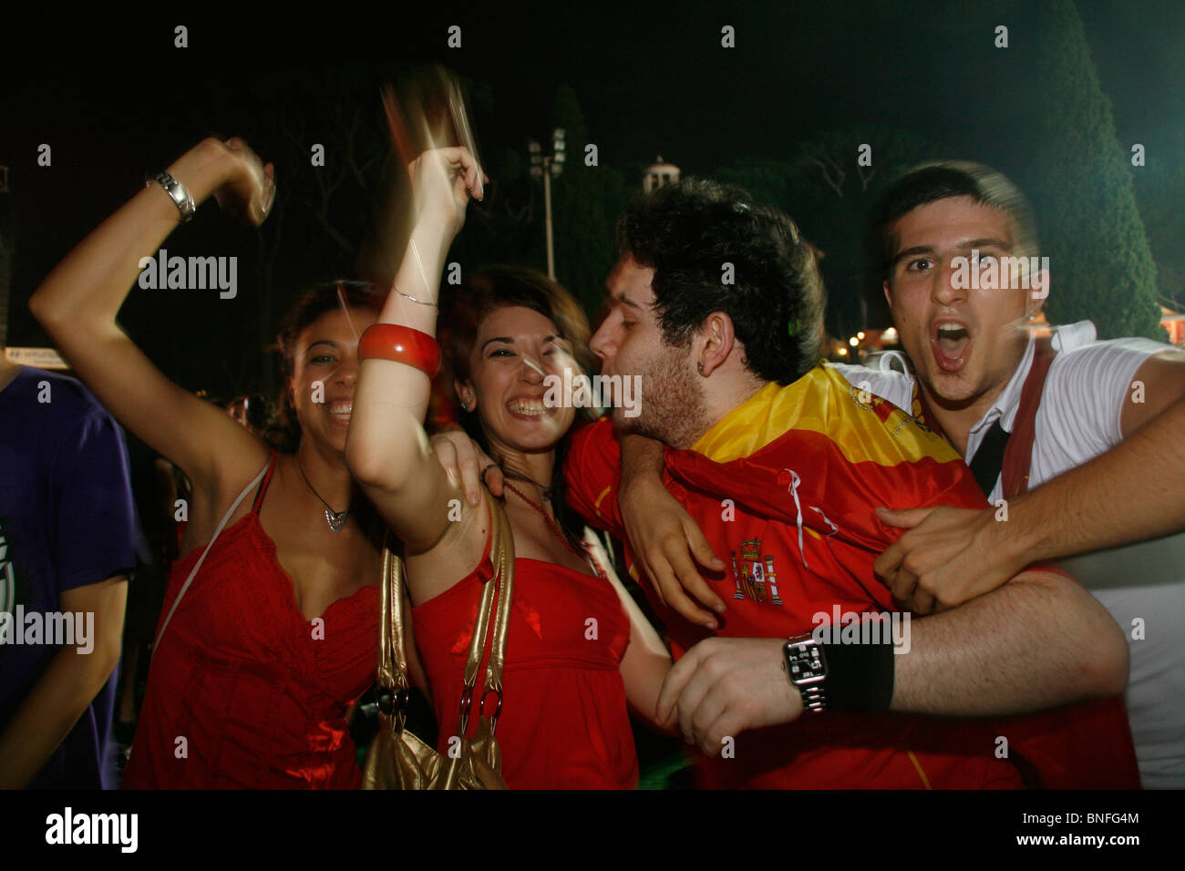 spanish supporters celebrating the victory over holland in the world ...