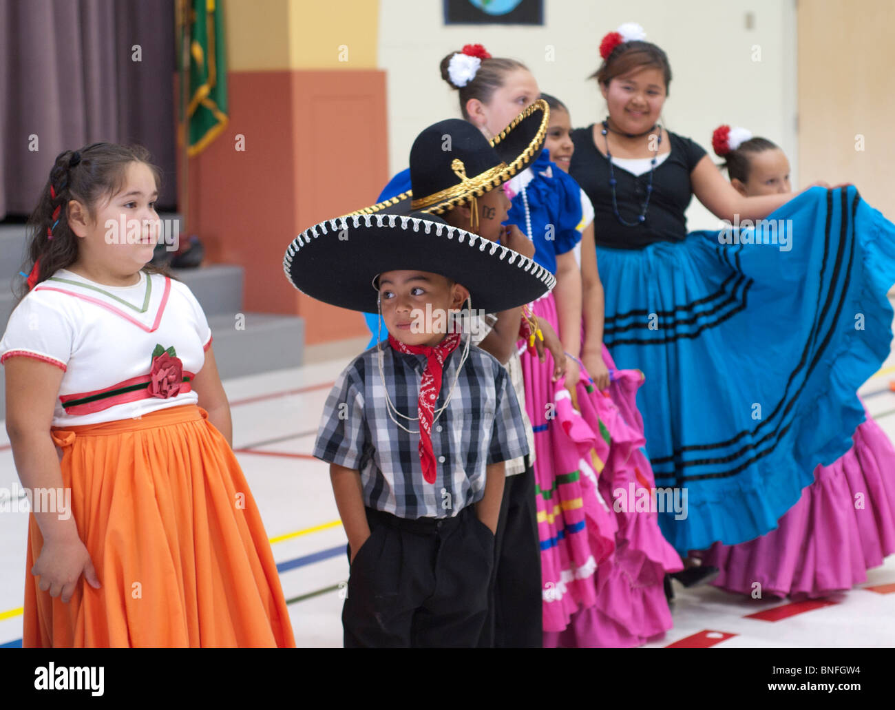 Hispanic children at a celebration at their grade school in Monroe ...