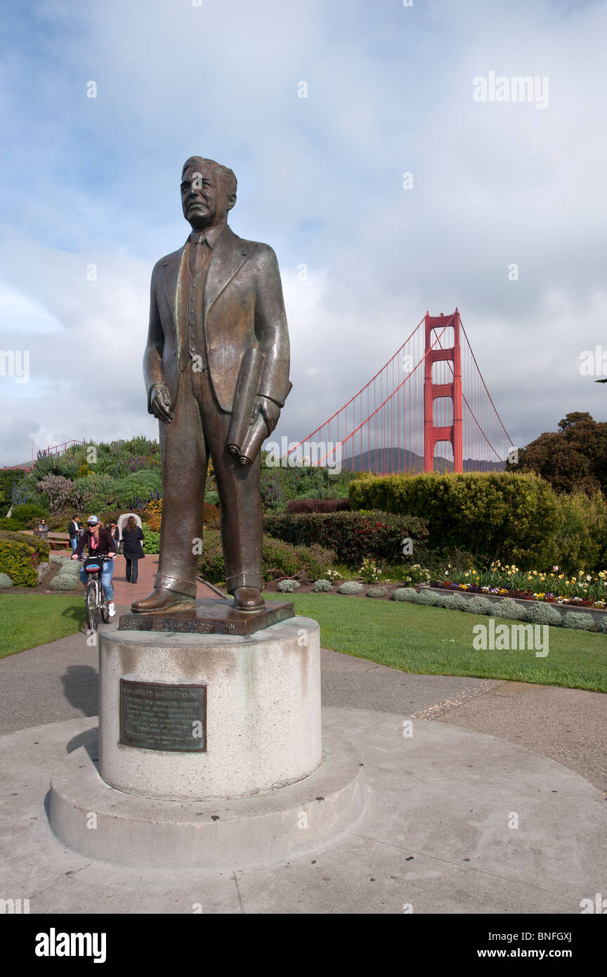 Statue of Bridge Builder Joseph Strauss with Golden Gate Bridge San ...
