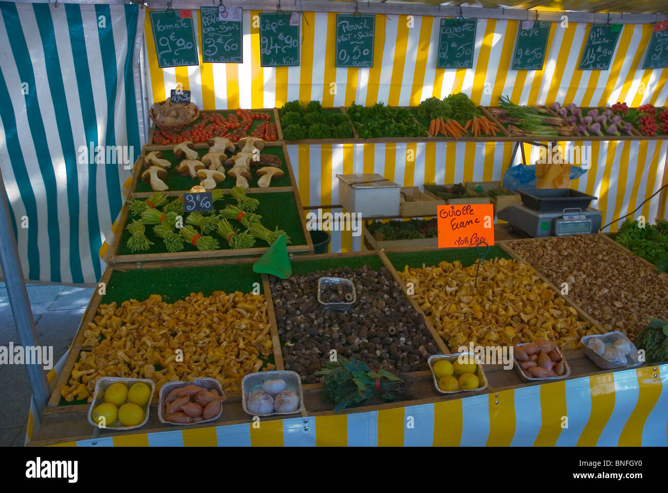 Fresh produce stall Marche Parmentier street market along Boulevard ...