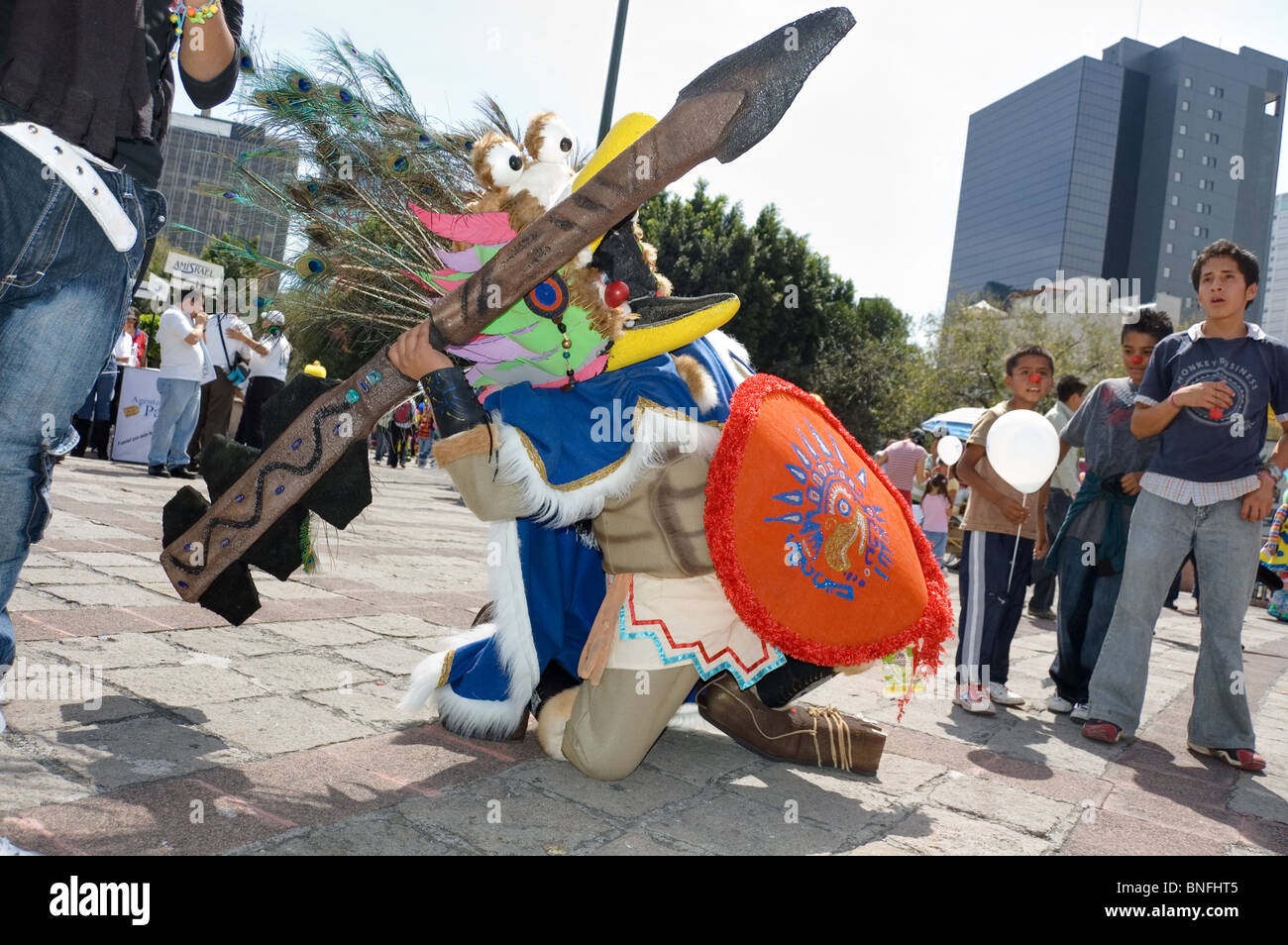 Aztec clown during a clown parade in Mexico city with clowns from ...