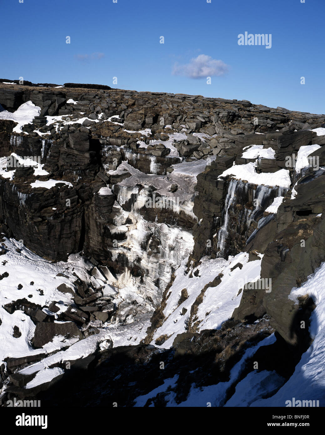 Kinder Downfall, winter Kinder Scout, Peak District National Park ...