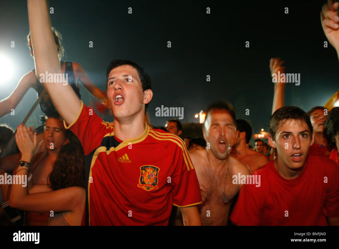 spanish supporters celebrating the victory over holland in the world ...