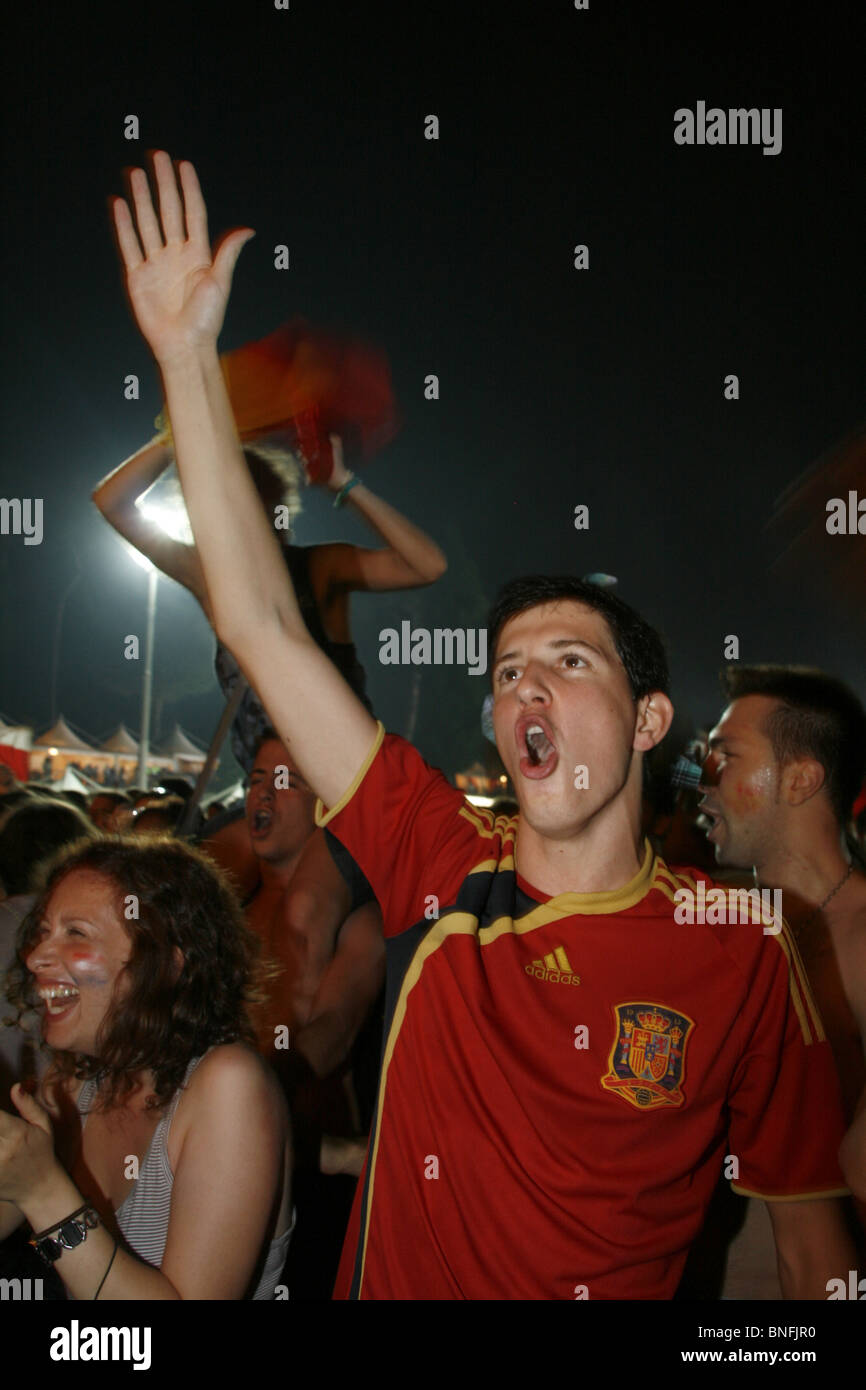 spanish supporters celebrating the victory over holland in the world ...
