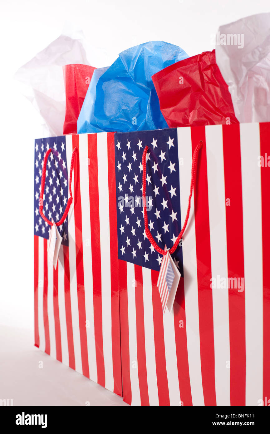Shopping American Flag gift bags Stock Photo - Alamy